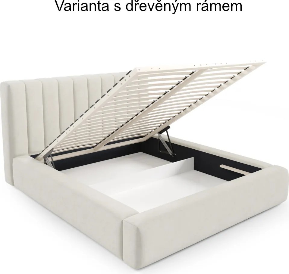 Čalouněná postel BORMINI+, 140x200 cm, s úložným prostorem a roštem Úložný prostor: S kovovým rámem úložného prostoru, Barva látky Velutto: Černá (Velutto 20)