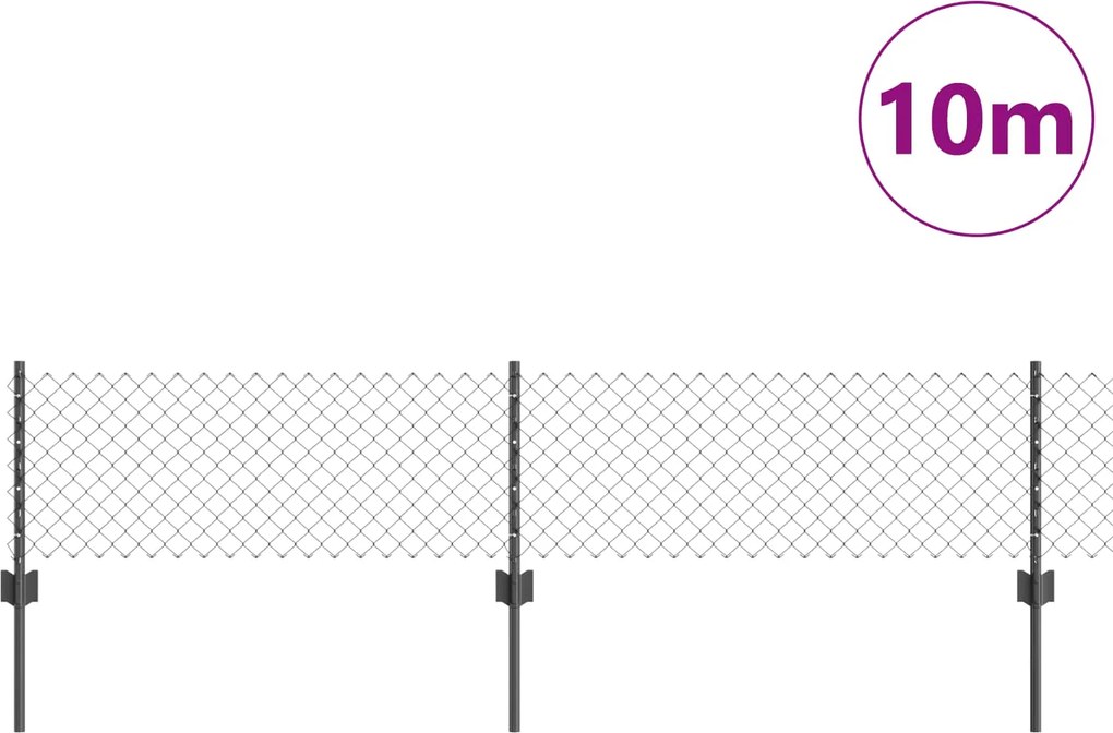 Plot s řetězovým odkazem a sloupkem 10 x 0,4 m Šedá Síťovina 3336257