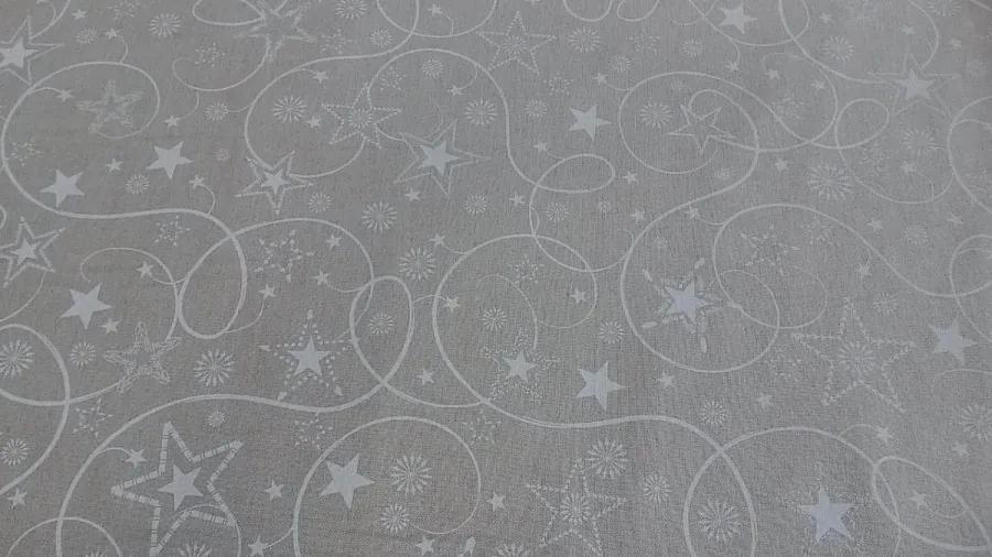 Vánoční dekorační látka Režné hvězdy - bílé šíře 140 cm