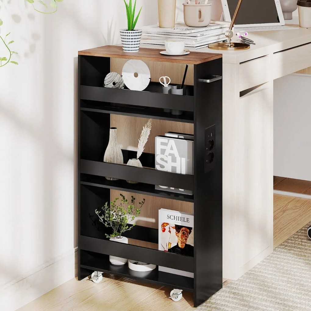 Costway 20 cm tenký úložný vozík s nabíjecí stanicí 4patrový skládací kuchyňský