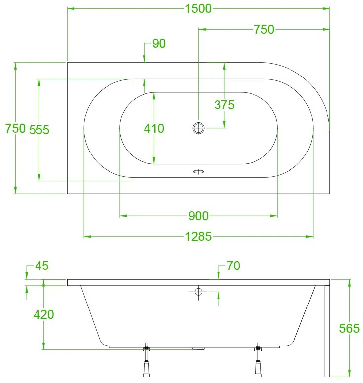 BPS-koupelny Akrylátová asymetrická vana s krycím panelem HYD-EBI150P 150x75 cm PRAVÁ, bílá