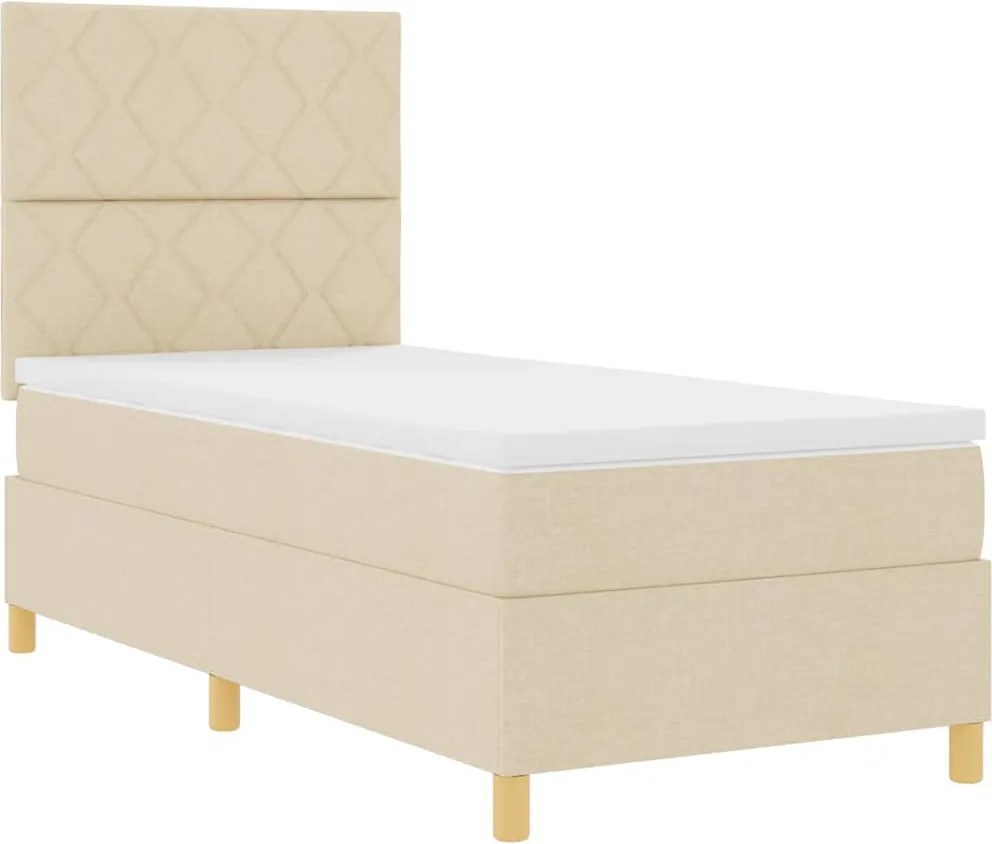 Postel s boxspringem s čelo Krémová 90 x 190 cm textil 3339663