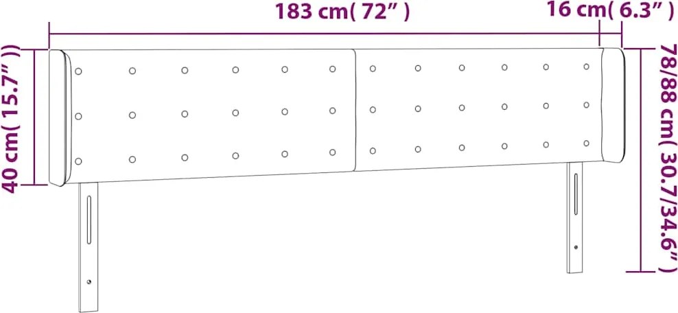 Čelo postele s LED tmavě šedé 183 x 16 x 78/88 cm textil 3123685