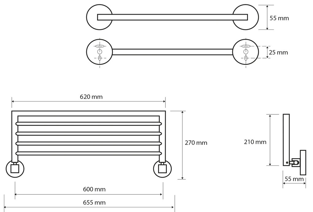 Sapho, X-ROUND polička na ručníky výklopná 650mm, chrom, XR420