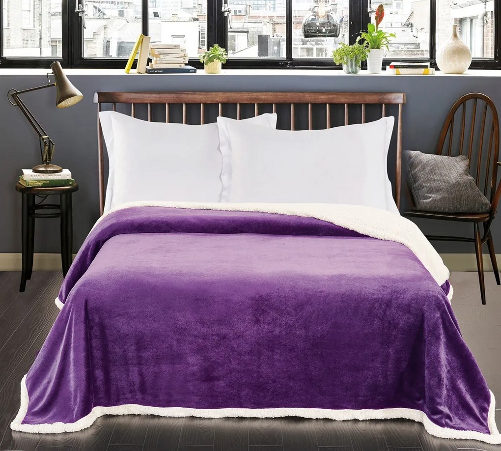 Oboustranný přehoz na postel DecoKing Teddy fialový