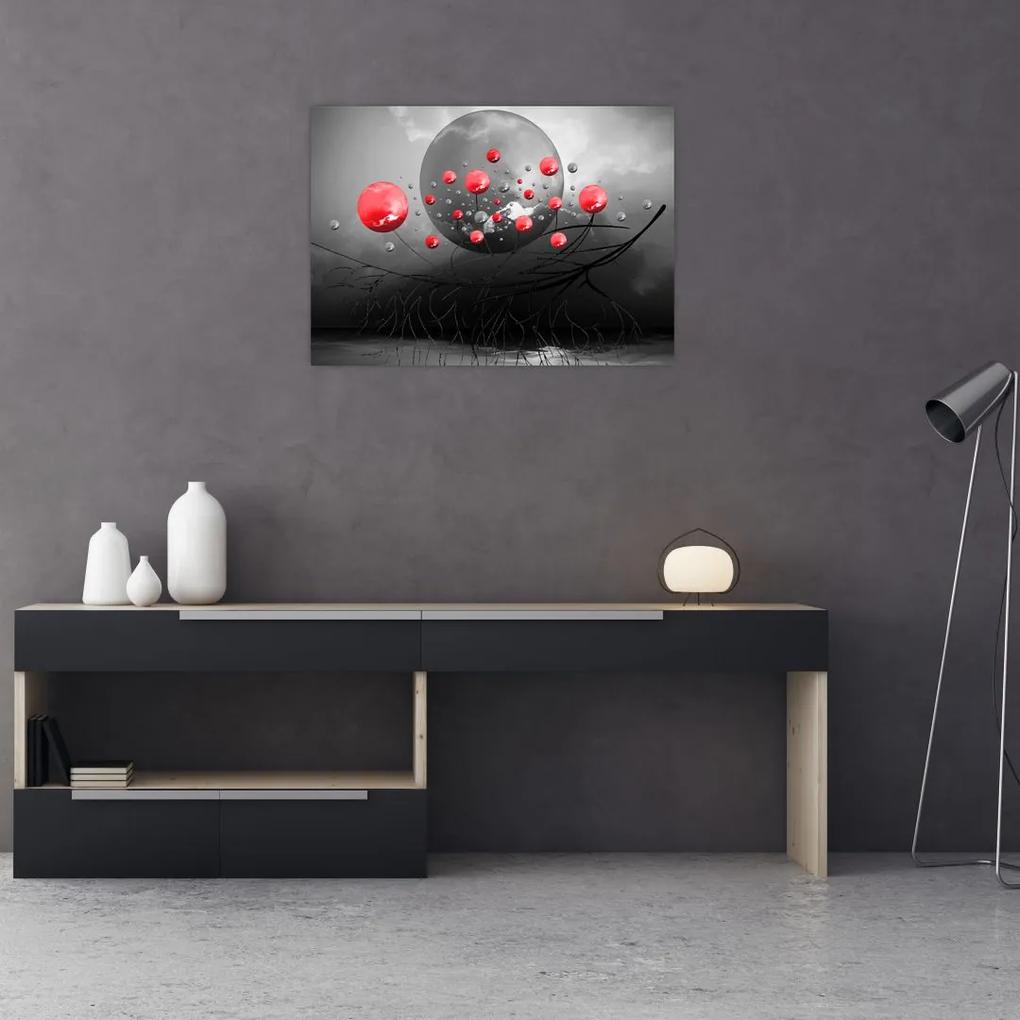 Obraz červených abstraktních koulí (70x50 cm)