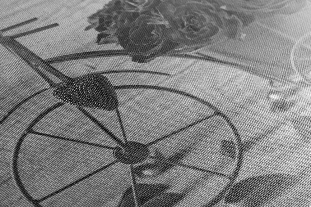 Obraz kolo plný růží v černobílém provedení