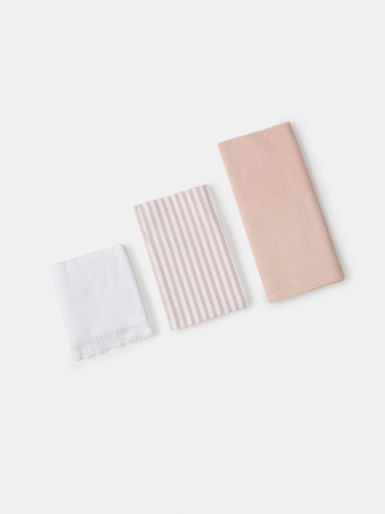 Sinsay - Sada kuchyňských utěrek 3 pack - pastelová růžová