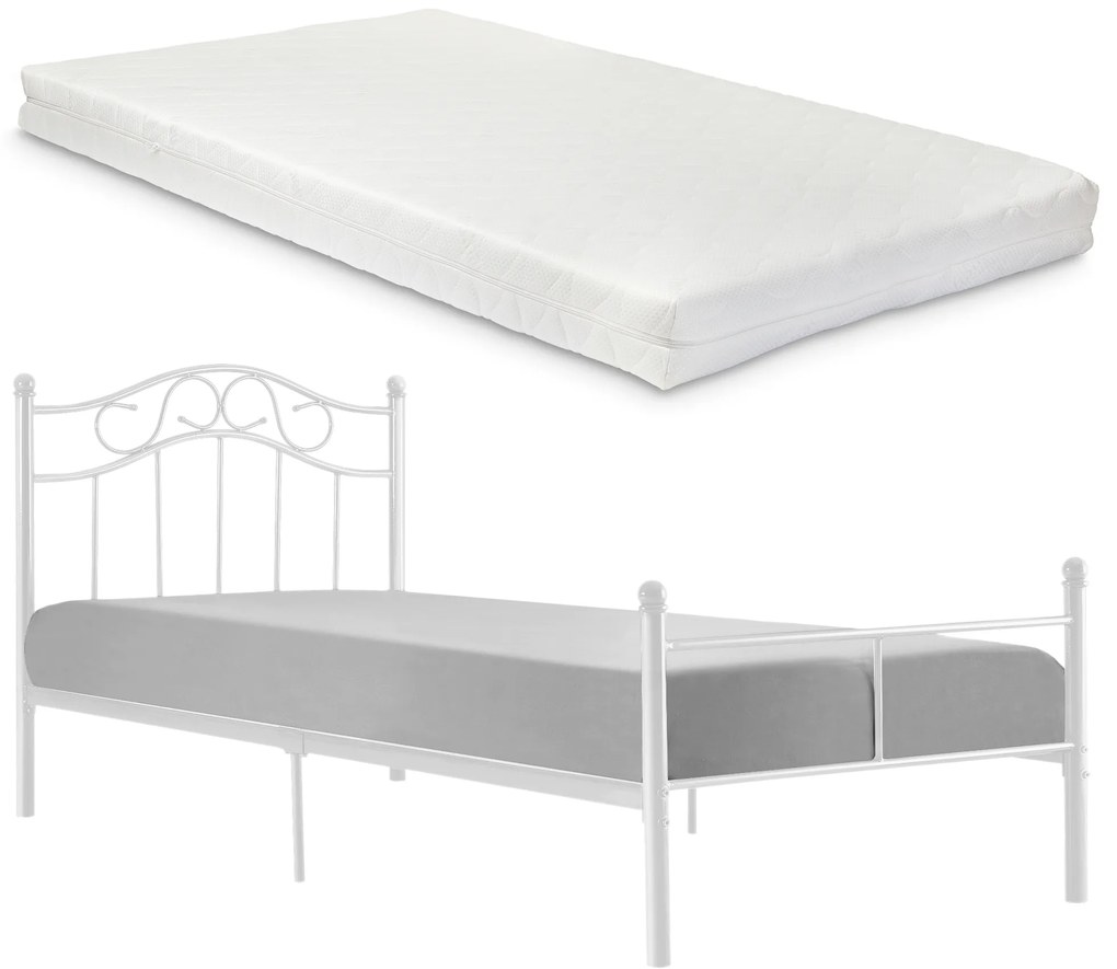 [en.casa]® Kovová postel HTMB-90W s matrací - 90 x 200 cm
