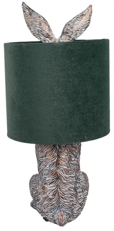 Hnědo-bílá stolní lampa králík s tmavě zeleným stínidlem Konijn – 20x43 cm