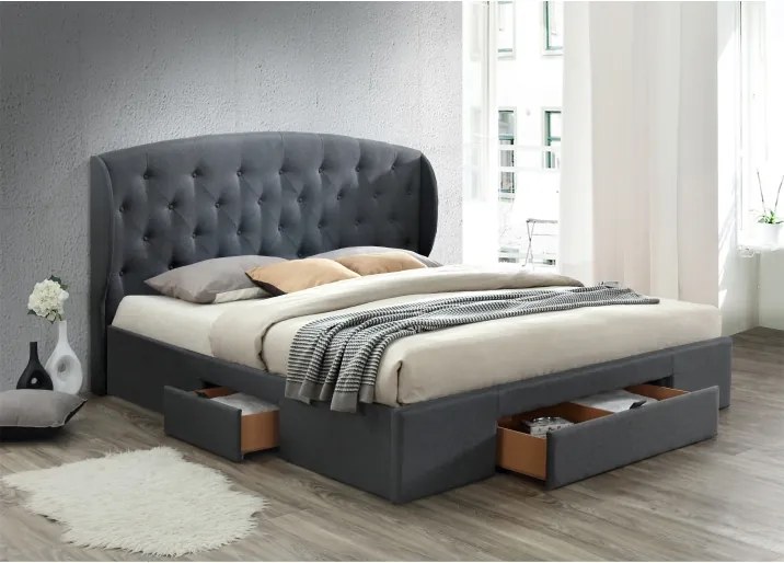 Manželská čalouněná postel s roštem a úložným prostorem 180x200 šedá TK3133