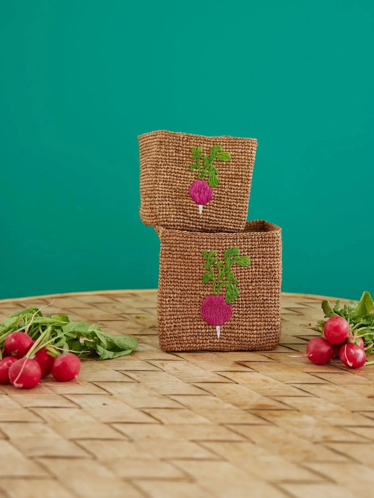 rice Úložný košík Raffia Square Tea Radish - set 2 ks, multi barva