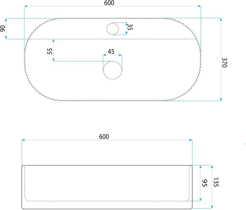 Keramické umyvadlo na desku REA Marcela 60x37 mramor lesk