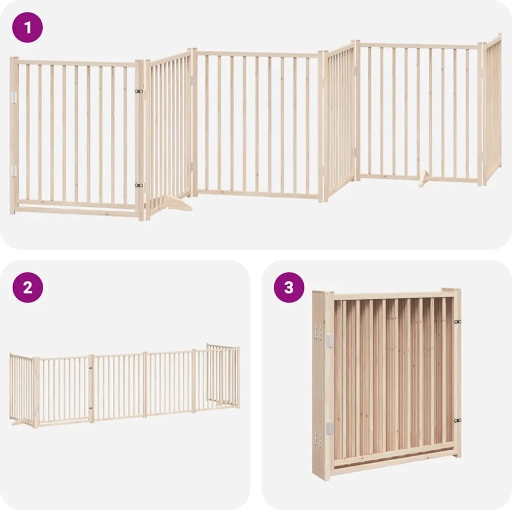 Zábrana pro psy s dvířky skládací 6 panelů 480 cm topol 3155725