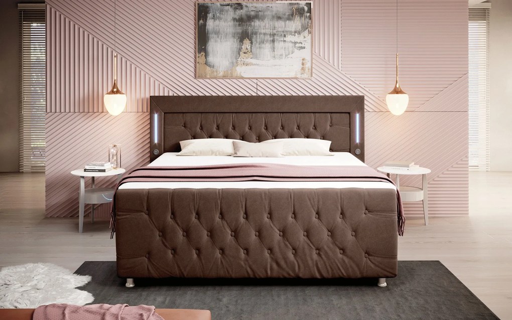 K&M postele Boxspring postel PARADISE bez úložného prostoru s LED a USB Velikost postele: 120 × 200 cm, Výběr matrace: Oboustranná pružinová matrace …
