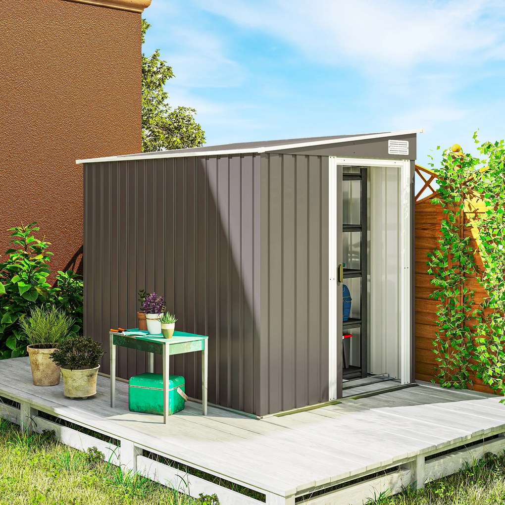 Outsunny Kovový sklad nářadí 2,81 m² 154x206,5x181 cm Nářaďový přístřešek se skloněnou střechou, základna 845-983V00LG