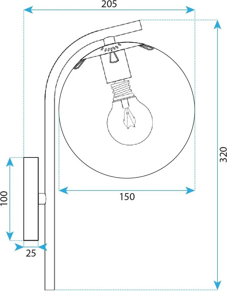 Toolight Toolight, nástěnné svítidlo 1xE27, G103-1W, černá matná, OSW-09728