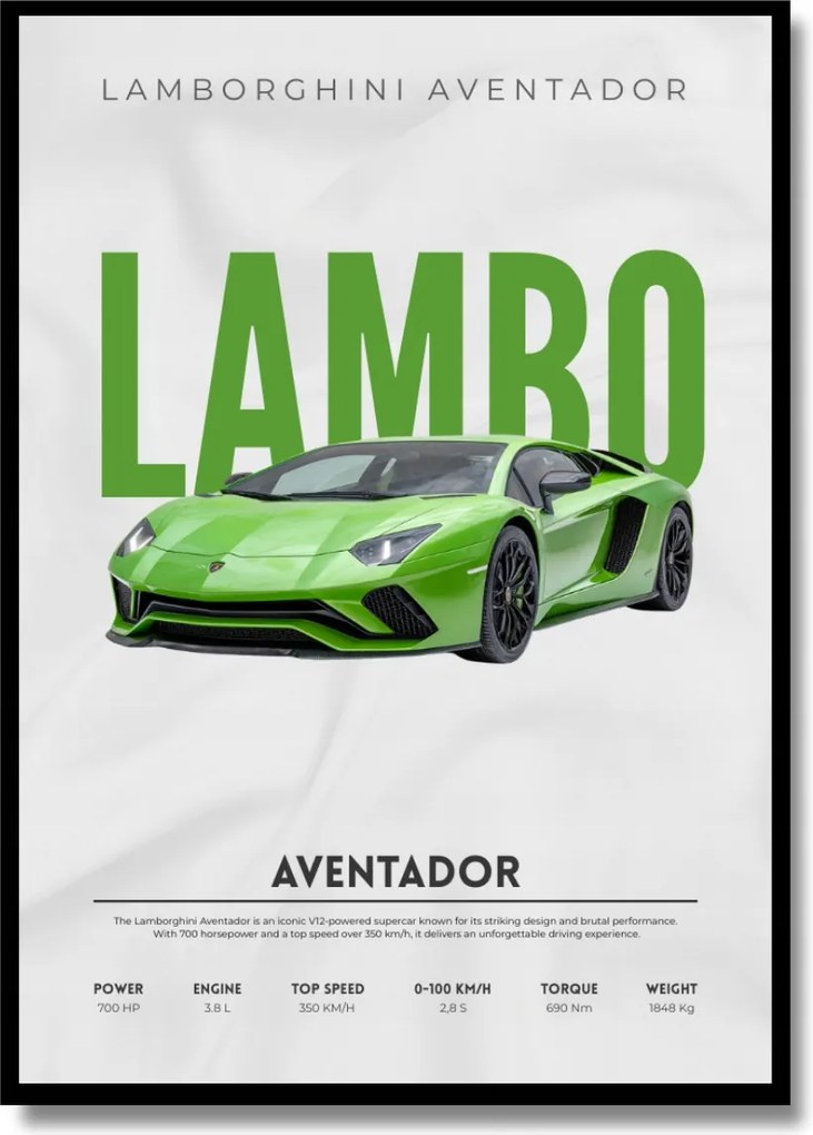 Plakát Lamborghini Aventador Dárek pro tatínka, automobilový průmysl, rám A3