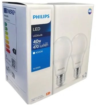 LED žárovky E27 Philips A60 4,9W (40W) neutrální bílá (4000K) 2ks