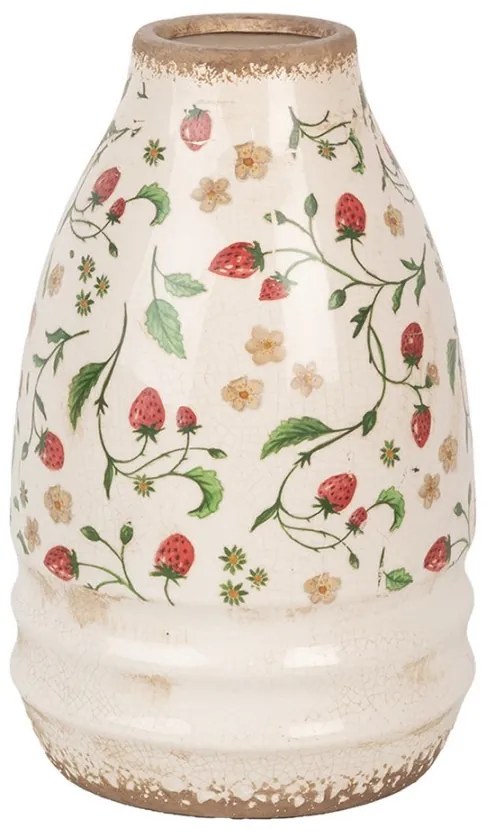 Béžová keramická váza s jahůdkami Wild Strawberries M - Ø 21*32 cm