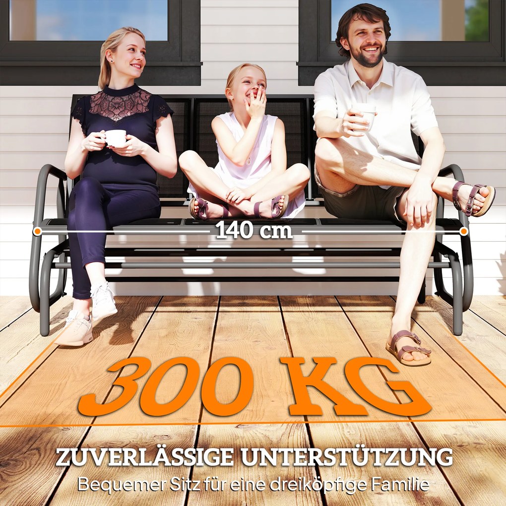 Outsunny 3místné houpací křeslo Robustní zahradní lavice jako zahradní houpačka, kovová, odolná proti povětrnostním vlivům, černá, 151x75x85cm