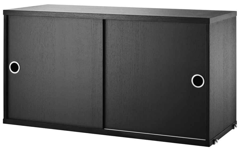 STRING Skříňka Cabinet with Sliding Doors, Black Ash