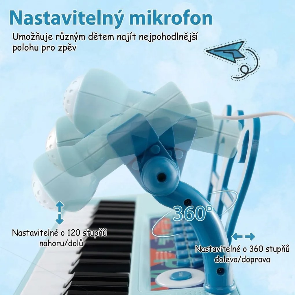Dětské klávesy s mikrofonem a stoličkou, modré TM10096BL
