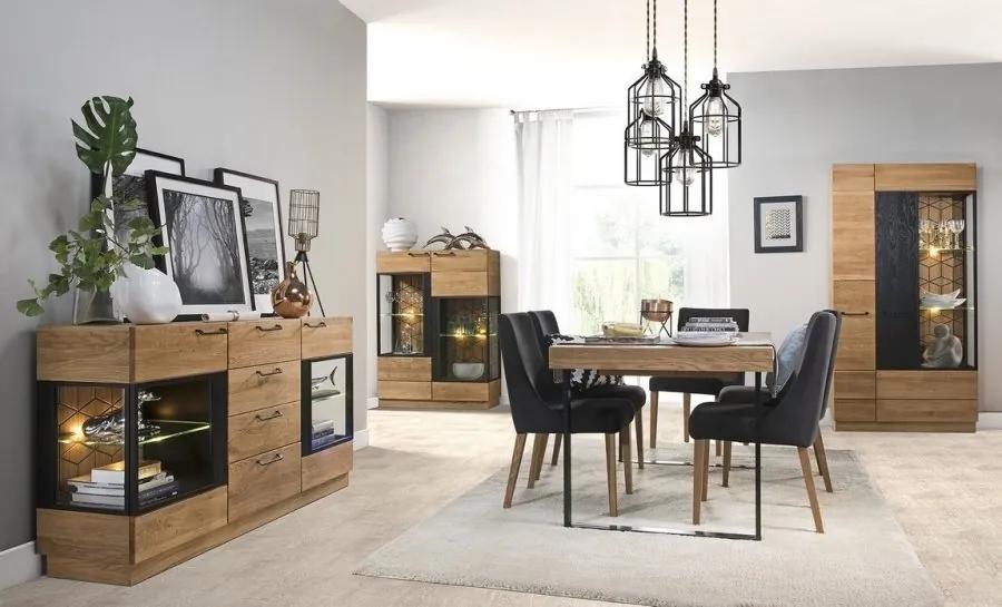 Casarredo - Komfort nábytek Komoda s vitrínou MOSAIC 47, 2D4S dub medový/černá