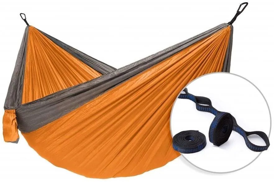 Houpací síť set- hamaka camping (oranžová)+tree strap