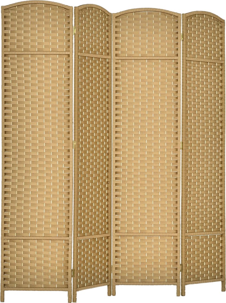 HOMCOM Interiérový dřevěný příčka 4 panely 160 x 170 cm Skládací zástěna s tkanou úpravou, dělicí přepážka pro obývací pokoj, ložnici, domácnost, přír