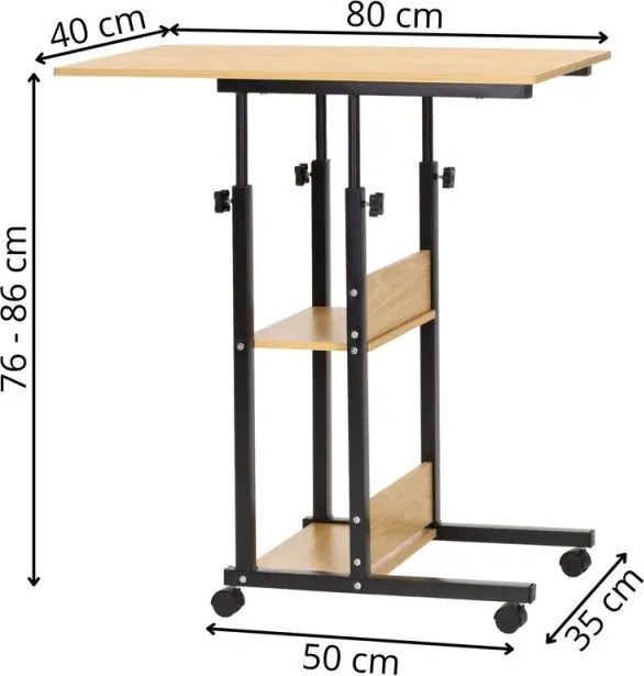 Mobilní psací stůl 80x40x76-86 cm SPRINGOS HF0060 světle hnědý