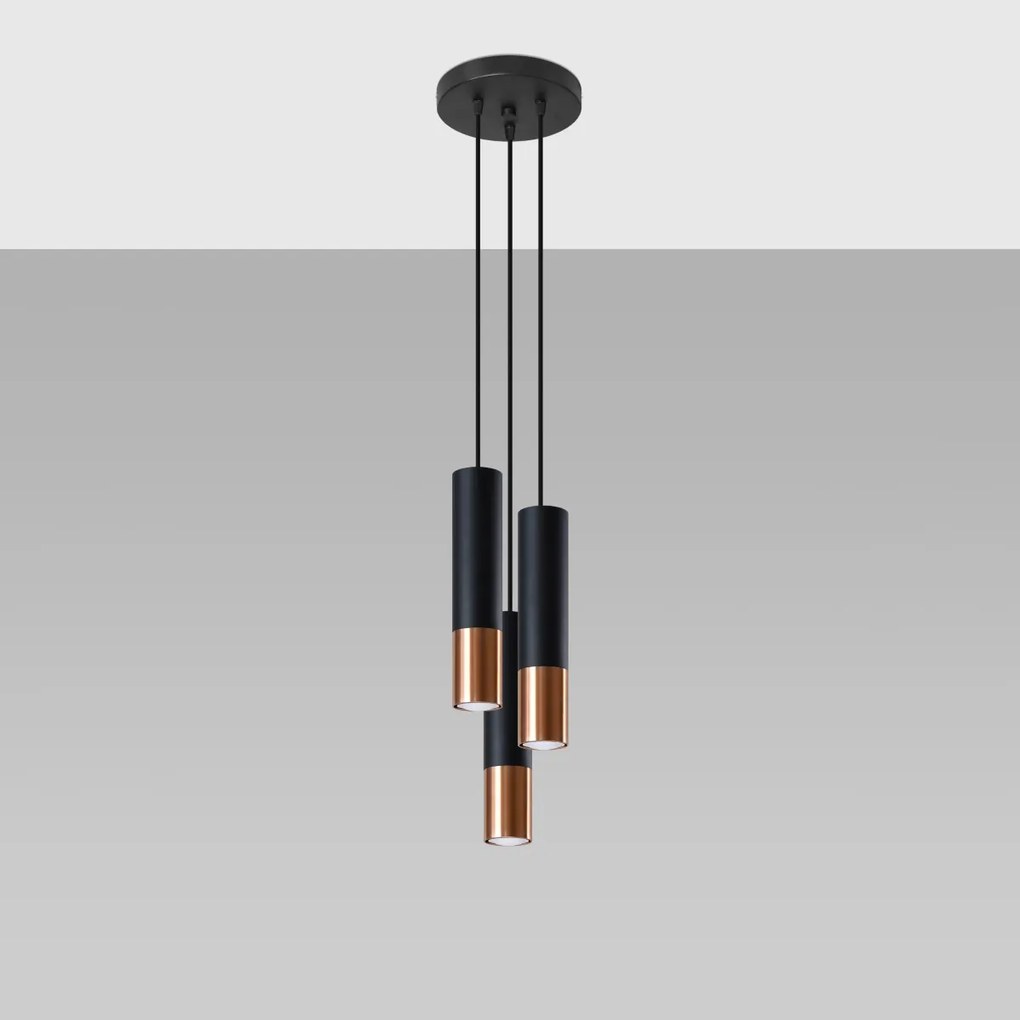 Sollux Lighting Závěsné svítidlo LOOPEZ 3P černé/měď