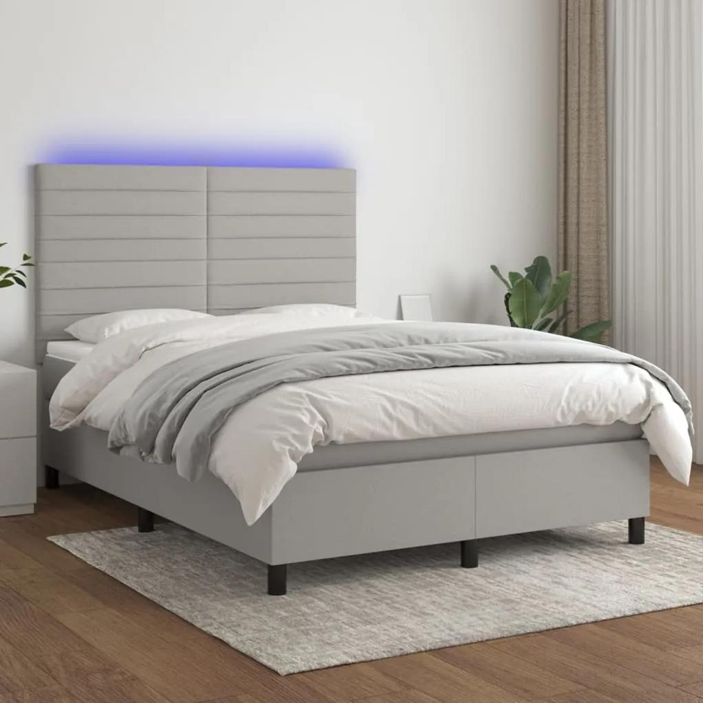 Box spring postel s matrací a LED světle šedá 140x200 cm textil,  3134957