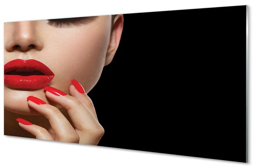 Obraz na skle Žena červené rty a nehty 120x60 cm