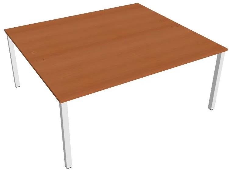 Dvojstůl pracovní rovný 180×160 cm - Hobis Uni USD 1800 Dekor stolové desky: třešeň, Barva nohou: bílá