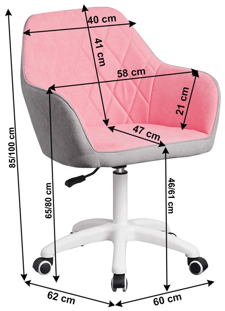 Kancelářské křeslo FYNN - látka, růžová / šedá / bílá