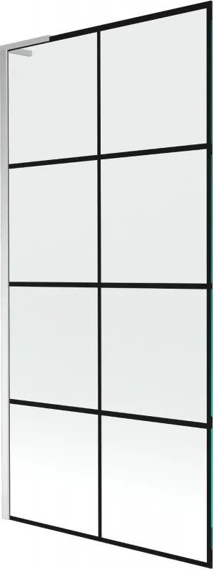 Mexen Next L, 1-křídlová vanová zástěna 90 x 150 cm, 6mm čiré sklo-černý vzor, chromový profil, 895-090-000-03-77-01