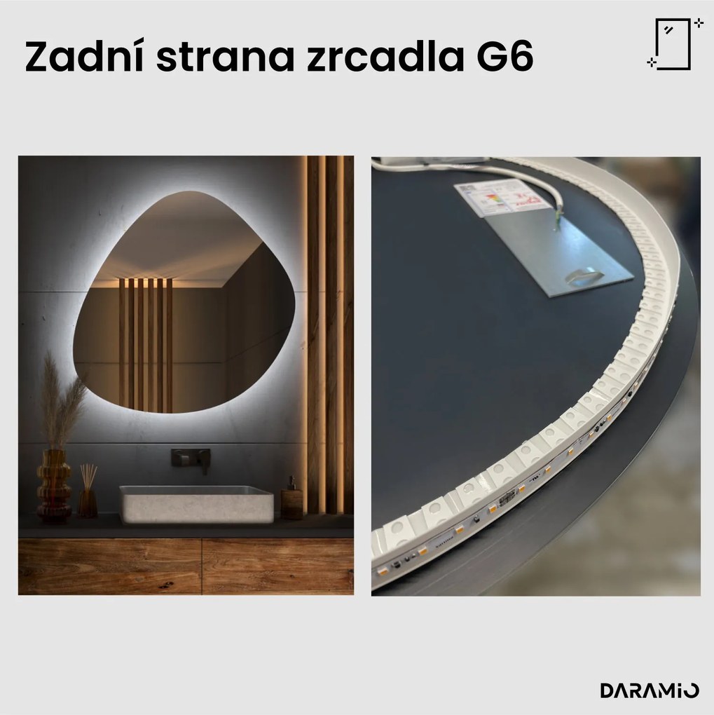 Zrcadlo do koupelny ve tvaru oblázku s LED osvětlením G6