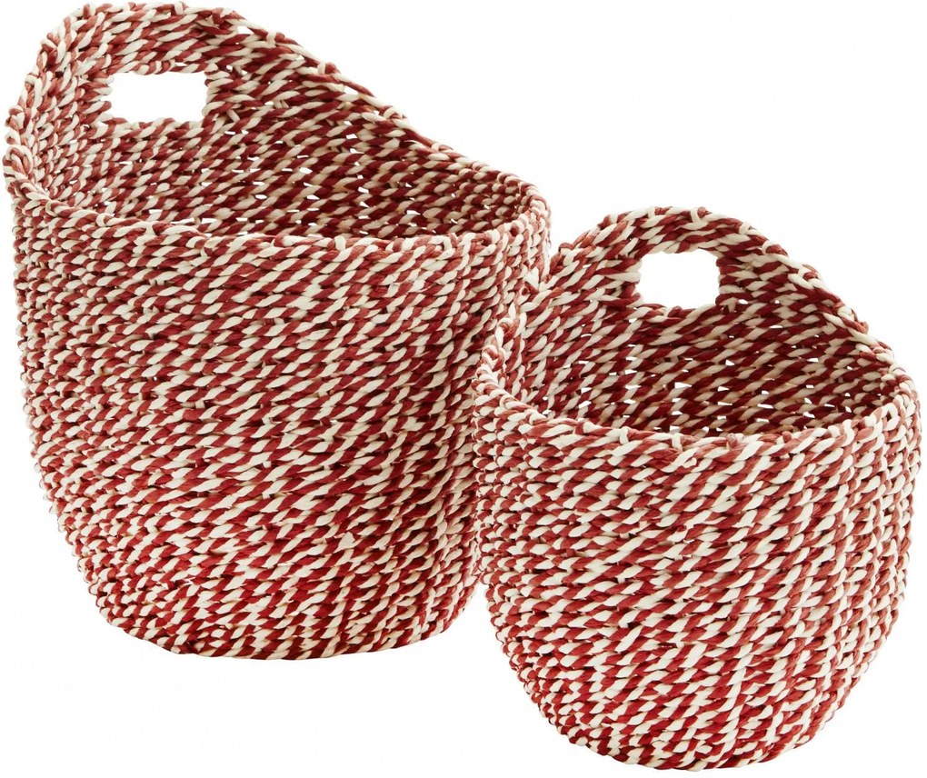 MADAM STOLTZ Nástěnný košík Raspberry/white Menší, červená barva, bílá barva, papír