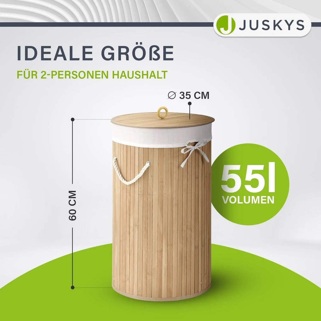 Juskys Kulatý bambusový koš na prádlo Curly-Round 55 l Barva: přírodní