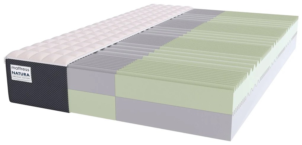 Mattress Natura ECO ORGANIC SENDVIČ STUDENÁ PĚNA 24 H2/H3 200 x 120 cm, prošívaný snímatelný potah 100% Organická bavlna Air Space 3D boční strana