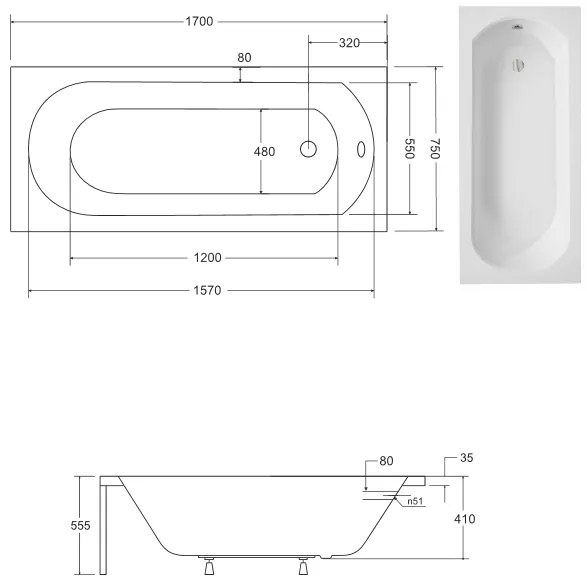 NIKIDO - B Akrylátová vana INTRICA 150x75, 160x75, 170x75 Velikost: 150x75