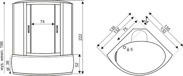 KERRA P-135 (Big Boss) hydromasážní box s vanou 135x135, P135BB