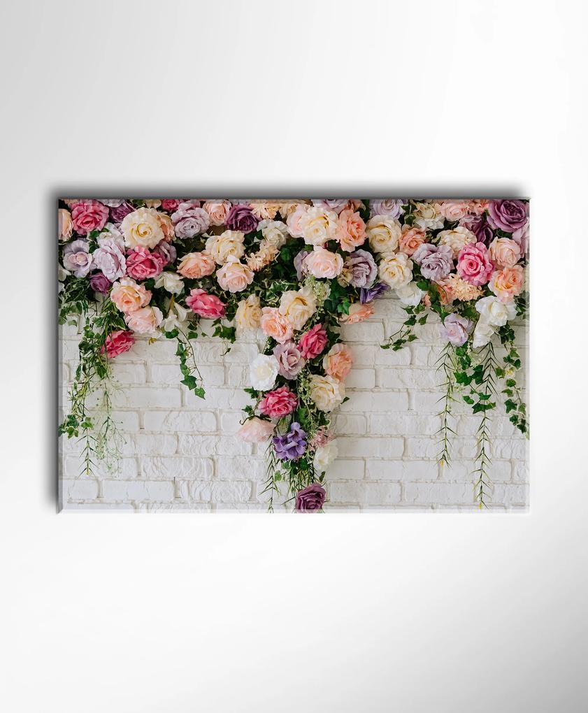 Malvis ® Obraz Stěna obklopená růžemi ROZMĚR (šířka x výška): pětidílné schody obdélník 200x100 cm