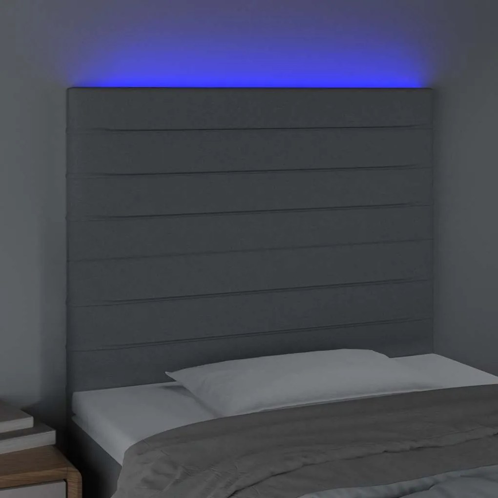 Čelo postele s LED světle šedé 100x5x118/128 cm textil 3122554