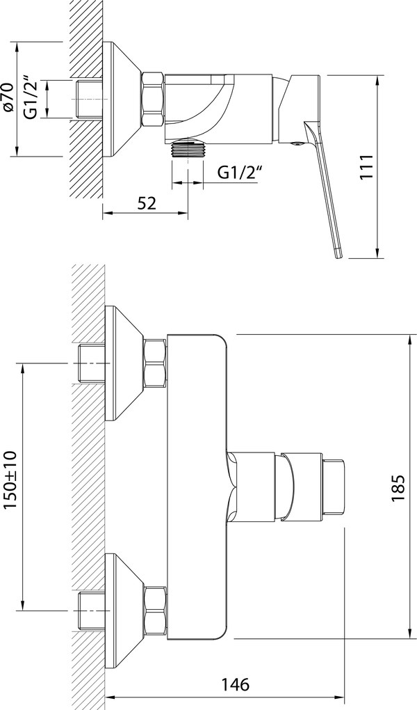 Aqualine Sintra sprchová baterie nástěnná 150 mm chrom SX011