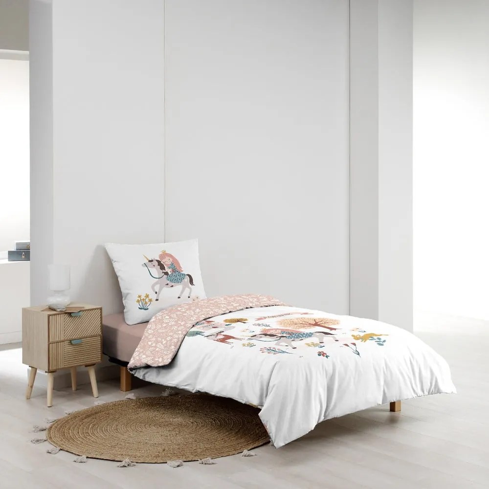 Bílé/růžové bavlněné dětské povlečení na jednolůžko 140x200 cm Lilibelle – douceur d'intérieur