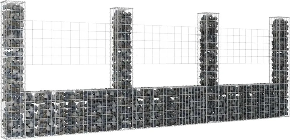 Gabionový koš ve tvaru U se 4 sloupky železo 380 x 20 x 150 cm 151284
