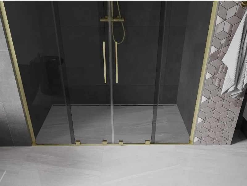 Mexen Velar L Duo, posuvné sprchové dveře do otvoru 200 cm, 8mm šedé sklo, zlatá matná, 871-200-003-42-55