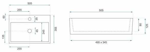 REA-U5000 - Umyvadlo na desku VALERIA 35,5x50,5 cm keramika/lesklá bílá